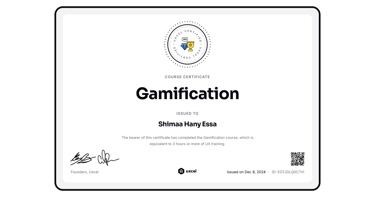 Certificate of completion for Psychology Behind Gamified Experiences | Uxcel